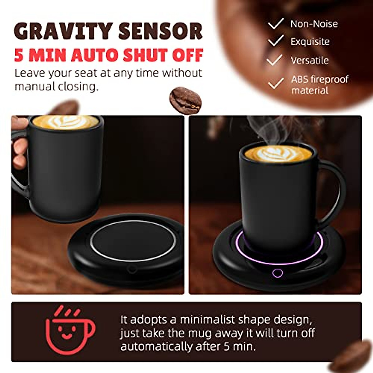Coffee Mug Warmer, Candle Wax Warmer Plate with Gravity Sensor&3 Temperatures&8H Auto Shut Off, Coffee Mug Warmer for Desk with Night Light, Smart Coffee Cup Warmer for Beverage, Milk, Tea and Cocoa