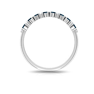 Rosec Jewels London Blue Topaz and Diamond Ring, Alternate Blue Topaz Semi Eternity Ring, 14K White Gold, Size:US 5.50