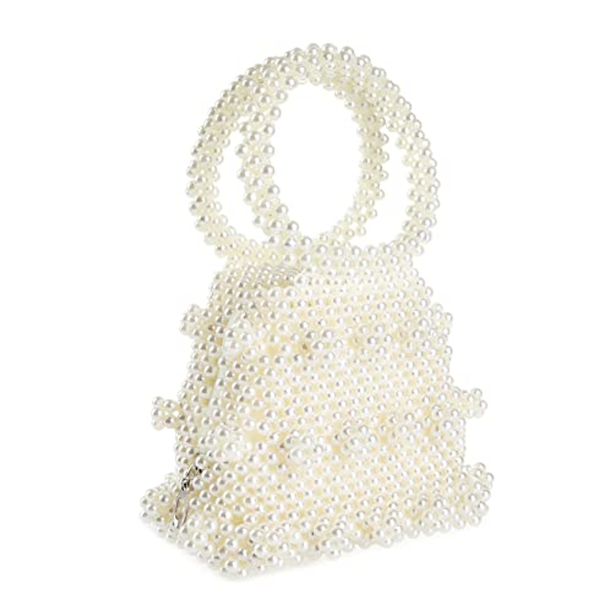 YUSHINY Women Acrylic Beaded Ladder Evening HandBag Box with Zipper Closure for Wedding Party (White)