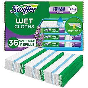 Swiffer Sweeper Wet Mopping Cloth Multi Surface Refills, Febreze Lavender Scent, 36 count