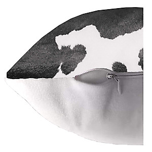 Leaveland Black White Cowhide Print Throw Pillow Cover,18x18 Inch Cow Skin Faux Fur Pillow Case,Decorative Leather Pillowcase Outdoor Indoor Lumbar Cushion Slip for Western Southwestern Home Decor