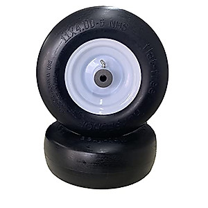 2 New HORSESHOE 11x4.00-5 Flat-Free Smooth Tires w/Steel Rim for Zero Turn Lawn Mower Garden Tractor - Hub length 3"-7" with 1/2" or 1" Bore 114005 T161
