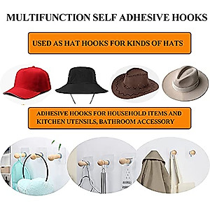 FOTYRIG Adhesive Hat Hooks for Wall Hat Hanger Wall Rack Mounted Coat Hanging Wooden Bathroom Hooks Stick On Door Closet Cabinet Wardrobe Entryway Waterproof OilProof-8 Packs
