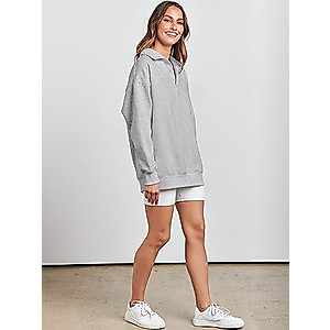 Caracilia Womens Oversized Sweatshirts Fleece Cute Pullover Long Sleeve Dressy Casual Shirts Comfy Hoodie Fall Tops Lightweight Buttons Down Sweatshirt 2023 Fashion Clothes C113A8-huahui-L Grey