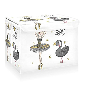 CaTaKu Lovely Black Swan Storage Bins with Lids and Handles, Fabric Large Storage Container Cube Basket with Lid Decorative Storage Boxes for Organizing Clothes