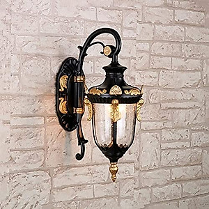 DUBOXX Outdoor Wall Lamp Rustic Loft Mediterranean Style Wall Sconces Black Gold Finish Waterproof Fixture High Clear Glass Antique Wall Light Exterior House Decoration Porch Patio
