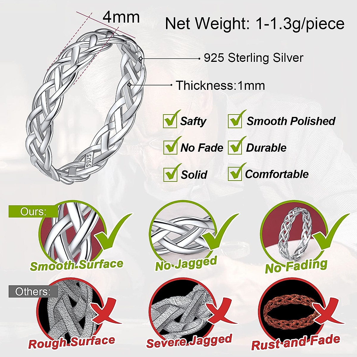 FaithHeart Women Wedding Rings 4mm Plain Silver Ireland Celtic Knot Band Ring Jewelry for Wife
