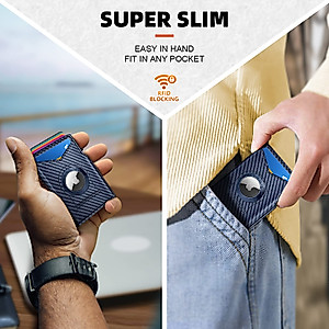 KEMISANT Airtag Wallet Men,Mens Slim Front Pocket Wallet Money Clip Standard or Apple Airtag Use 3.8"×2.8"×0.9"