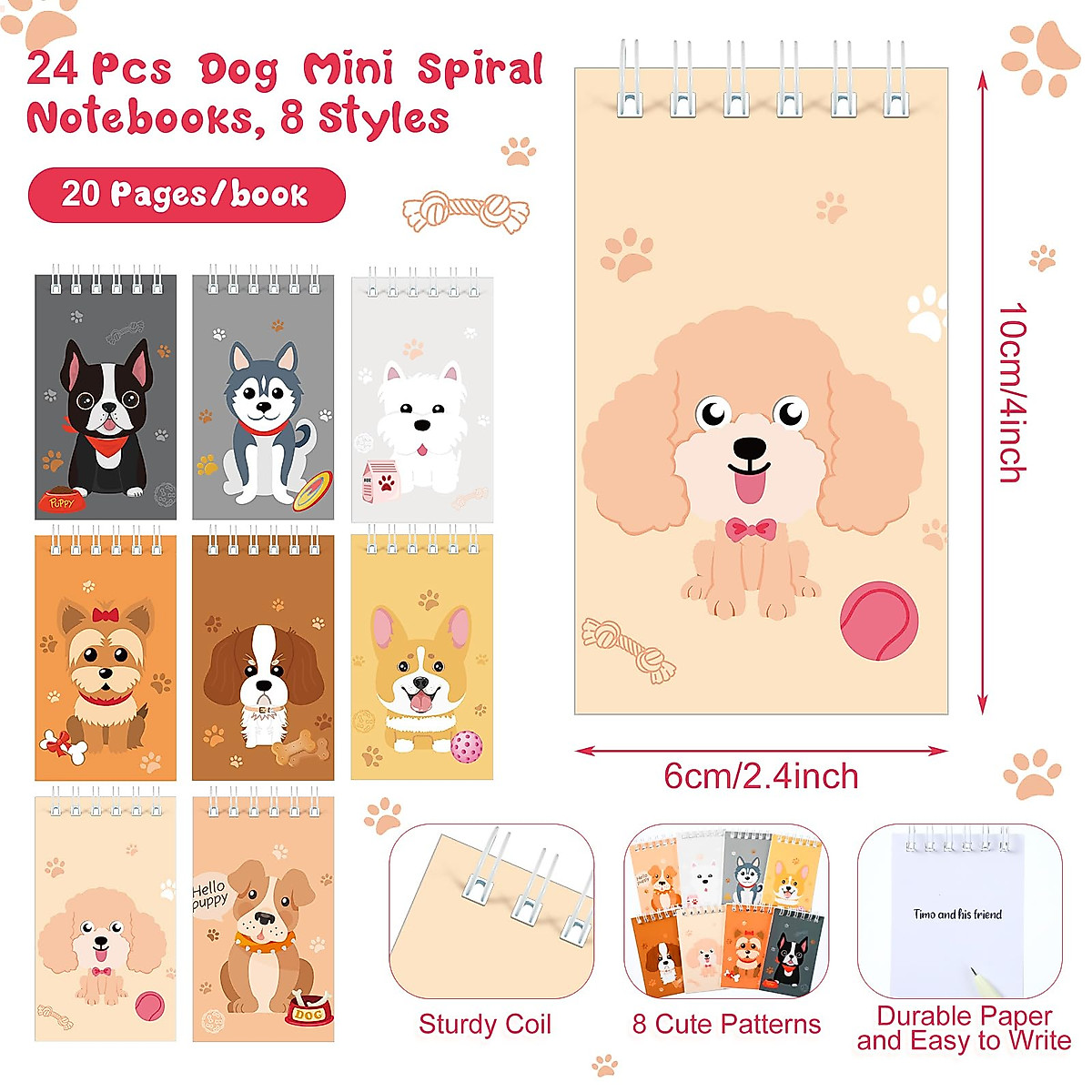 Yeaqee 48 Pcs Dog Party Favors Include 24 Dog Mini Notebooks for Kids 24 Dog Gel Ink Pens Puppy Themed Party Favors Bulk Animal Spiral Notepad Black Ink Pen for Pet Birthday Party Bags Classroom Prize