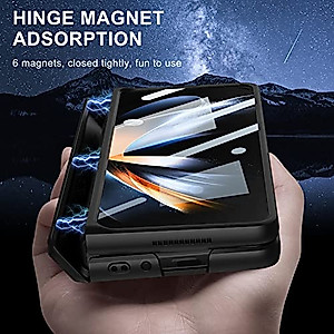 PUROOM for Samsung Galaxy Z Fold 4 Case Hinge Coverage Protective with Kickstand PC Magnetic All-Inclusive Shockproof Cover for Z Fold 4 5G (Black)