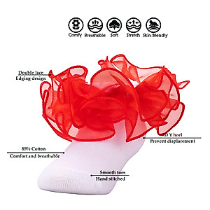 Dicry Baby Girls Double Lace Socks with Ripple Cuffs and Big Ruffle for Infants (GWhite Pink Redold, 6-12 Months)