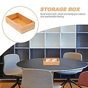 Cabilock Bamboo Storage Box Wood Crates for Storage Bamboo Flatware Wooden Chest Desk Drawer Bamboo Cutlery Organizer Cosmetic Storage Bin Bamboo Vanity Tray Hinged Cover Customized Office