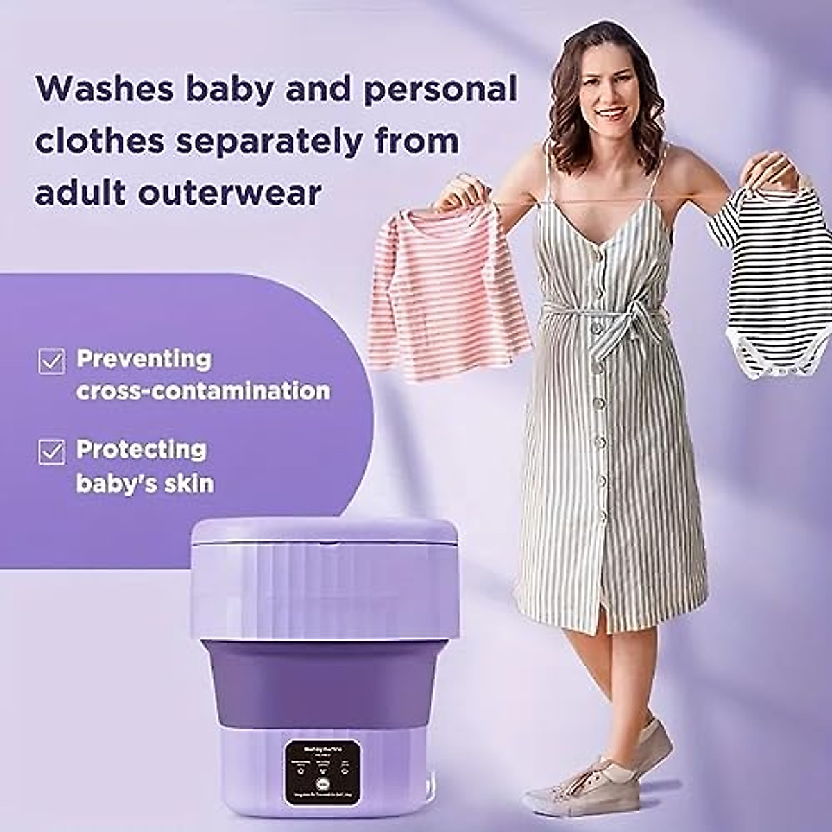 Portable Washing Machine, 9L Foldable Washing Machine and Spin Dryer with 3 Modes, Portable Washer for Small Items, Underwear, Baby Cloths for Apartments, Travel, Camping (Green)