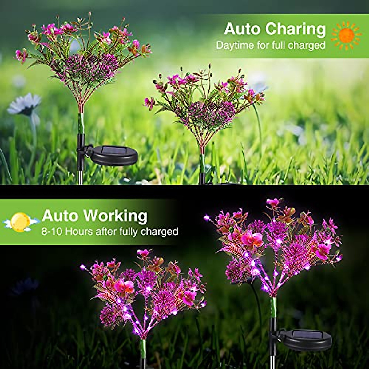 Solar Lights Outdoor Garden Decorative, 2 Pack Solar Powered Phalaenopsis Flowers Lights Design, Upgraded Solar Lights Outdoor Waterproof IP65, Solar Garden Decorations - Gardening Gifts for Women