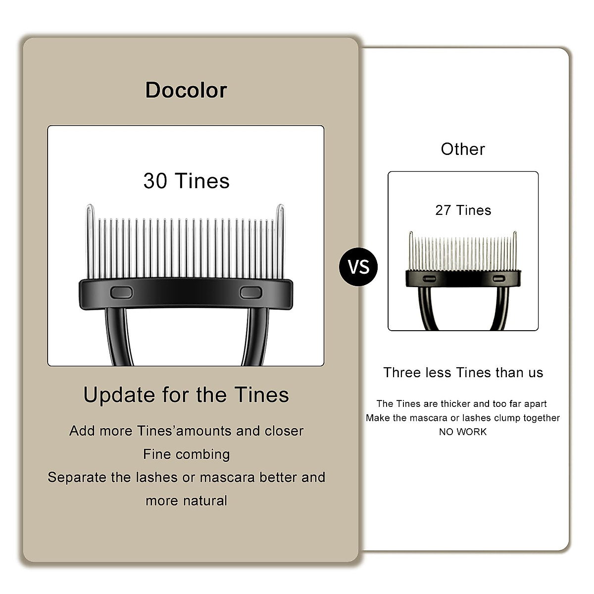 Docolor Eyelash Comb Eyelash Separator Tool Mascara Applicator Eyelash Brush Lash Separator Tool Comb Arc Designed Cosmetic Brushes Tool, with Comb Cover (Black)