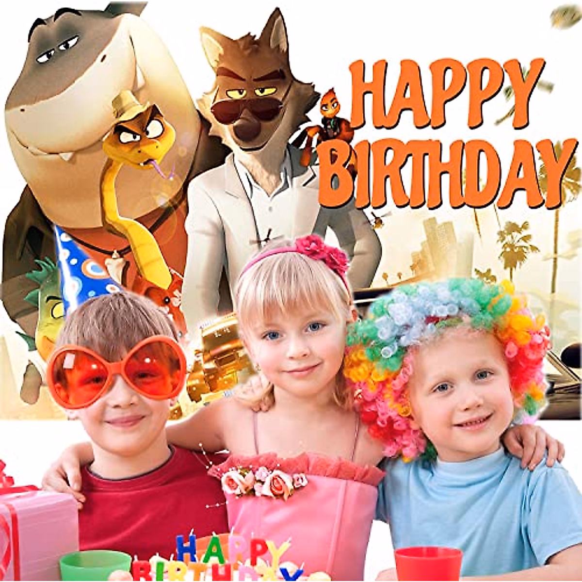 The Bad Guys Movie Theme Backdrop，Bad Guys Banner for Kids Happy Birthday Party Decoration, 5 x 3 ft The Bad Guys Photography Background for Baby Shower