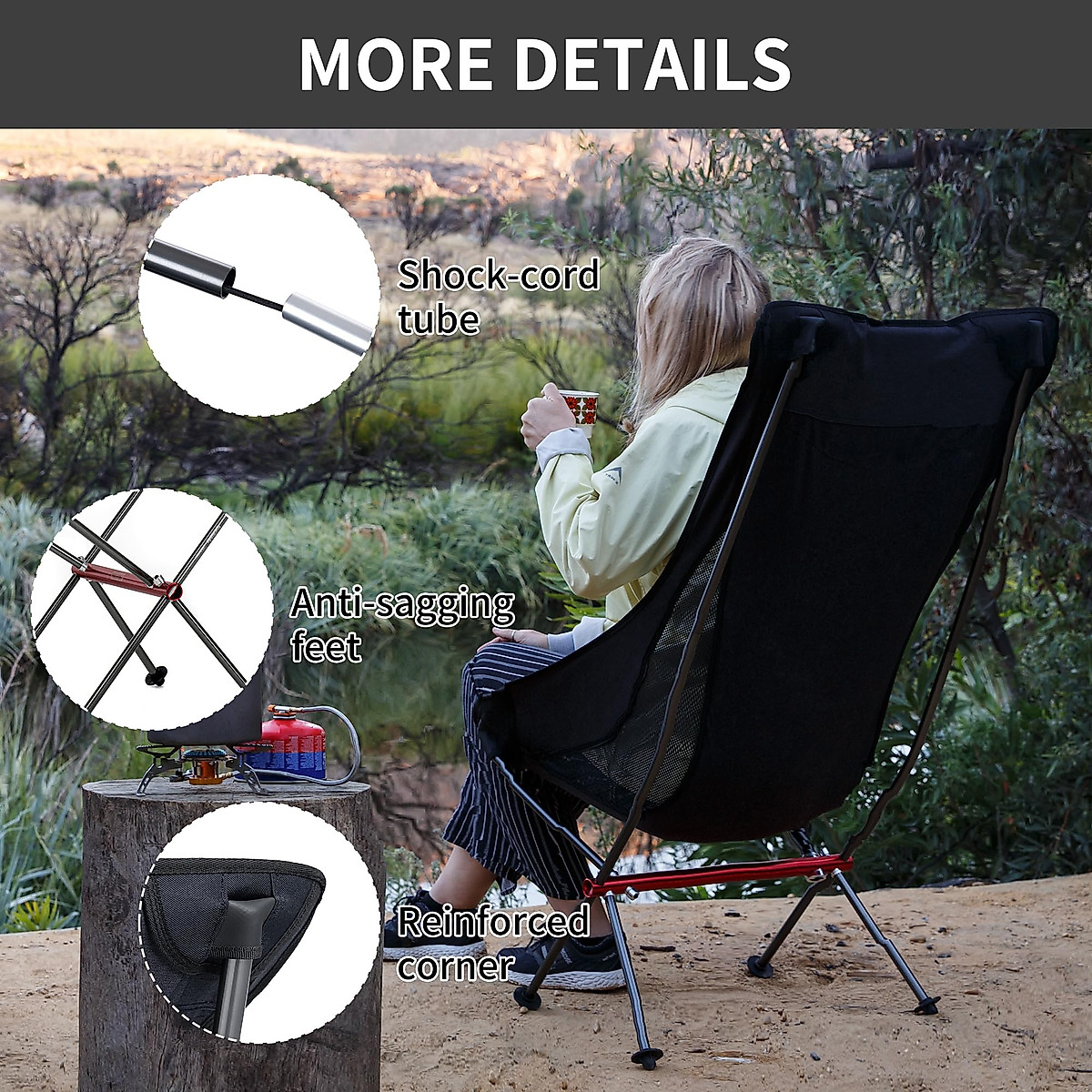 Naturehike Folding Camping Chair, Lightweight High Back Portable Compact Chair, Large Heavy Duty 330lbs for Adults, Hiking Camp Backpacking Beach Picnic Fishing with Storage Bag, Black
