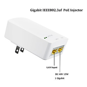 PROCET Gigabit PoE Injector Wall Outlet Mount, 48V 15W IEEE802.3af Active PoE Power Injector, 328FT Long Range Transmit for IP Camera, Wireless AP, IP Phones