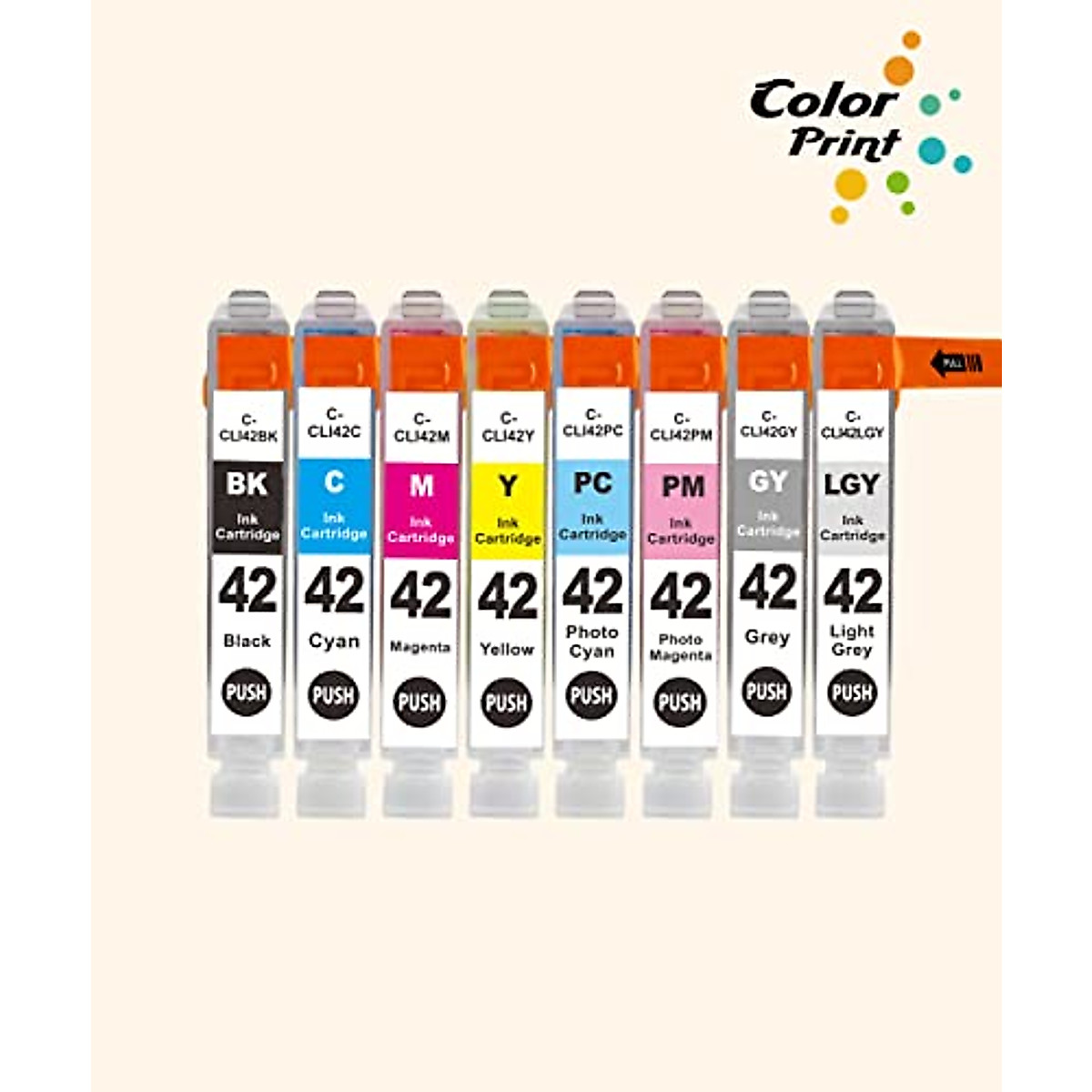 ColorPrint Compatible CLI42 Ink Cartridge Replacement for Canon CLI-42 CLI 42 for PIXMA Pro-100 Pro100 Pro-100s Pro100S Pro 100S 100 Laser Printer (8-Pack, BK/C/M/Y/PC/PM/GY/LG)