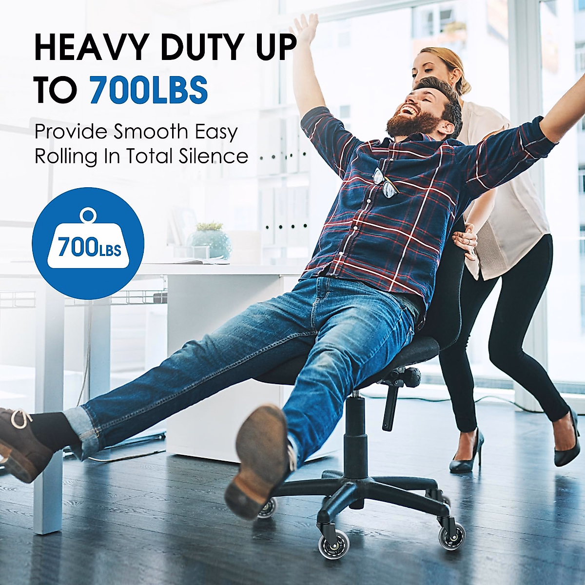 MaxGear Office Chair Wheels, 3 Inch Replacement Soft Mute Desk Caster Wheels for Work & Gaming Chair, Heavy Duty and Safe for All Floors & Hardwood, Universal Fit for 98% of Chairs, Set of 5, Black