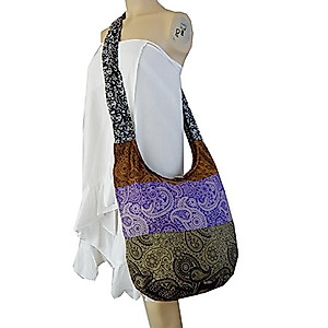 BTP! Thai Cotton Hippie Hobo Sling Crossbody Bag eco Friendly Shopping bag Paisley Print Large (Patchwork Random Colors PWP)