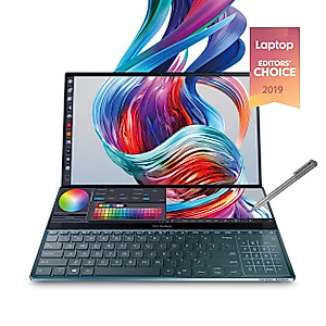 ASUS ZenBook Pro Duo UX581 15.6” 4K UHD NanoEdge Bezel Touch, Intel Core i9-9980HK, 32GB RAM, 1TB PCIe SSD, GeForce RTX 2060, Innovative ScreenPad Plus, Windows 10 Pro - UX581GV-XB94T, Celestial Blue