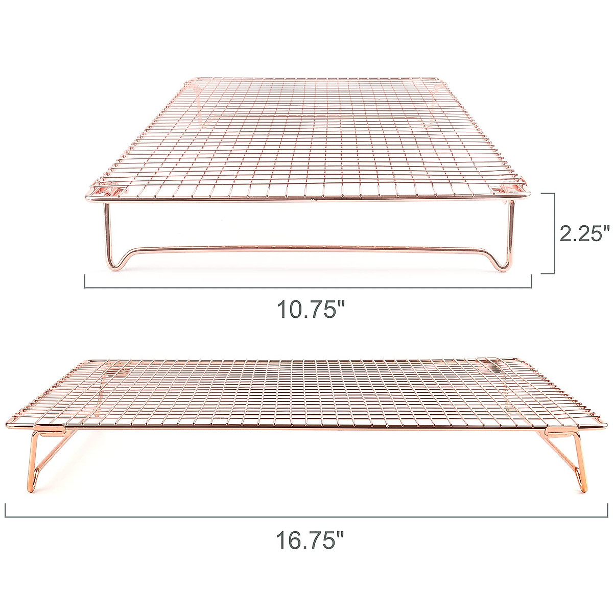 Kingrol 2 Pack Stainless Steel Cooling Racks with Collapsible Folding Legs, Stackable Grid Wire Racks for Cooking and Baking, Rose Gold