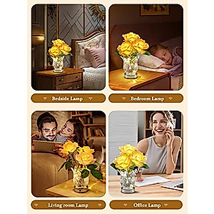 One Fire Flower Lamp Touch Lamp, Dimmable Table Lamp Rose Lamp, Rechargeable Cordless Lamp, Artificial Flower Lamp with Glass Vase, Small Lamp for Bedroom Bedroom Living Room, Birthday Gifts for Her