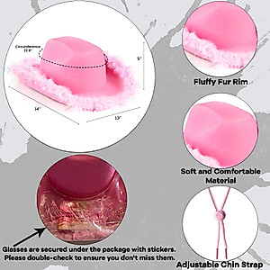 Funcredible Pink Cowboy Hat and Glasses - Fluffy Cowgirl Hat with Star for Girls - Cowboy Hat with Feathers - Cowgirl Accessories - Halloween Accessories for Women