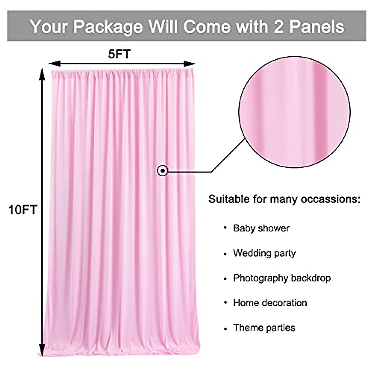 10 ft x 10 ft Wrinkle Free Pink Backdrop Curtain Panels, Polyester Photography Backdrop Drapes, Wedding Party Home Decoration Supplies