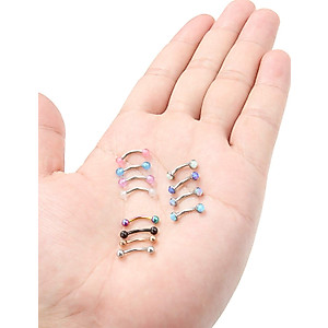 Prjndjw 16G Eyebrow Rings Surgical Steel Eyebrow Piercing Opal Glow in The Dark Cartilage Rook Daith Tragus Earrings Navel Belly Lip Curved Barbell Body Jewelry 5/16in(8mm) 12PCS 3mm