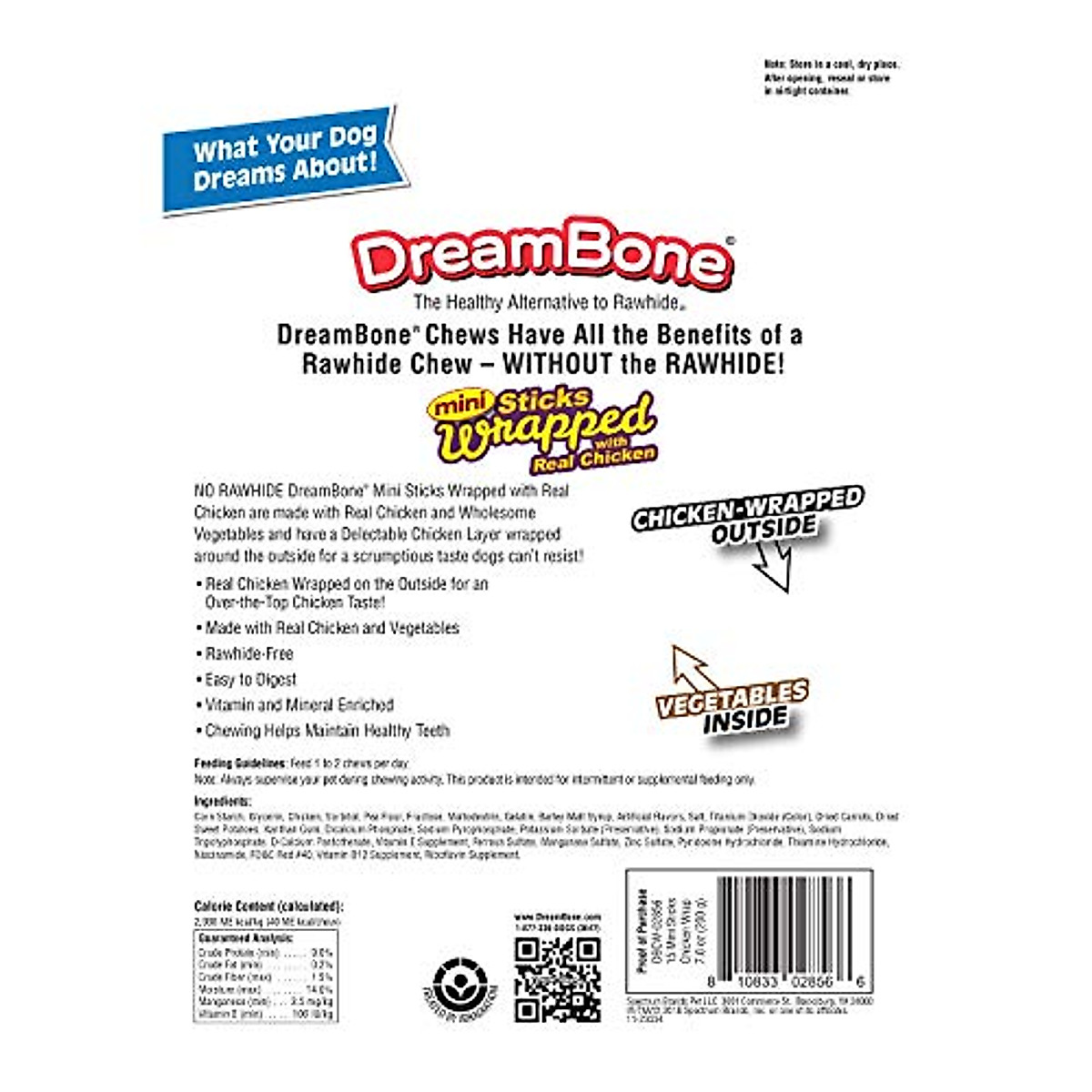 DreamBone Mini Sticks Wrapped With Real Chicken, Rawhide Free Dog Chew Sticks, 15 Count