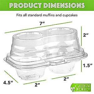 Green Direct 2 Compartment Disposable Cupcake Containers | Clear Cupcake Boxes Airtight | Stackable Cupcake Holders With Lid | Cupcake Plastic Containers Dome Cupcake Carrier BPA Free (50)