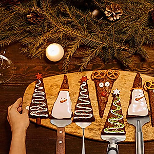 4 Pieces Pie Server Set Stainless Steel Pie Spatula Metal Pie Cutter Serrated Cake Server Wood Handle Pizza Server Slicer Flatware Cake Pie and Pastry Servers for Kitchen Cutting Serving Desserts