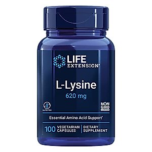 Life Extension L-Lysine 620 mg - For Healthy Nitrogen Balance, Stress Response & Calcuim Metabolism – For Active Lifestyle - Gluten-Free, Non-GMO - 100 Vegetarian Capsules