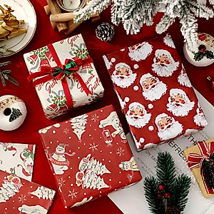 JarThenaAMCS 12 Sheet Christmas Wrapping Paper -Not Roll- Red Santa Snowman Gift Wrap Paper Folded Flat Seasonal Art Paper for Winter Xmas Birthday Baby Shower DIY Crafts, 19.7 x 27.6 Inch