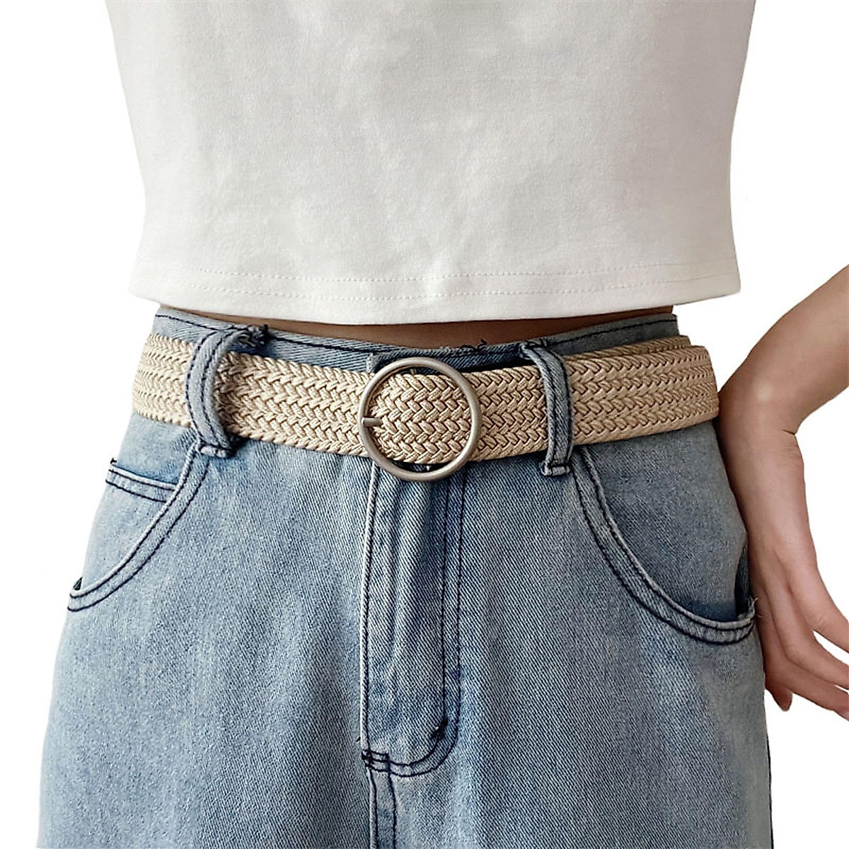 Swtddy 2 Pack Women's Stretch Braided Web Belts Elastic For Jeans Casual Pants Dresses Belt