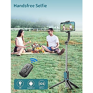 Selfie Stick, 41'' Extendable Phone Tripod Stand with Phone Holder & Detachable Remote, 360° Rotation Selfie Stick Tripod for Cell Phone Compatible with iPhone, Android, Samsung