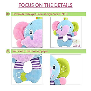 Plush Elephant Soft Rattles Toy for Over 0 Months Newborn Baby Shaker Toy Cartoon Stuffed Animal Ring Rattle
