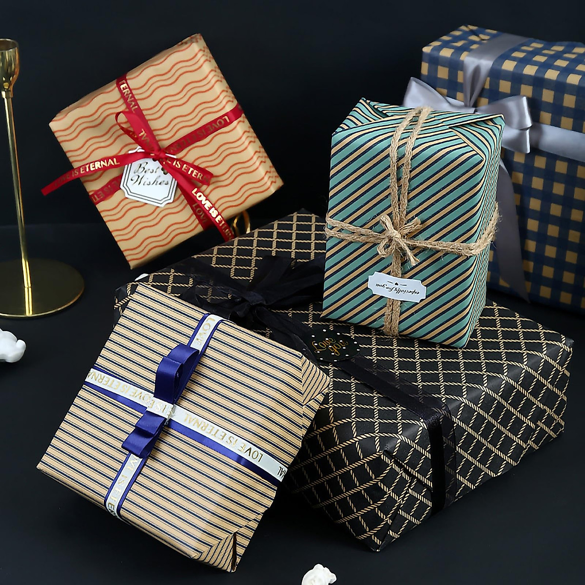 Gift Wrapping Paper Happy Birthday, 6 Geometric Pattern for Men's Gift Wrap, 12 Sheets Pre-cut Man Gift Wrapping Paper, 19.7 X 27.6 Inch， Folded Package, Not rolled