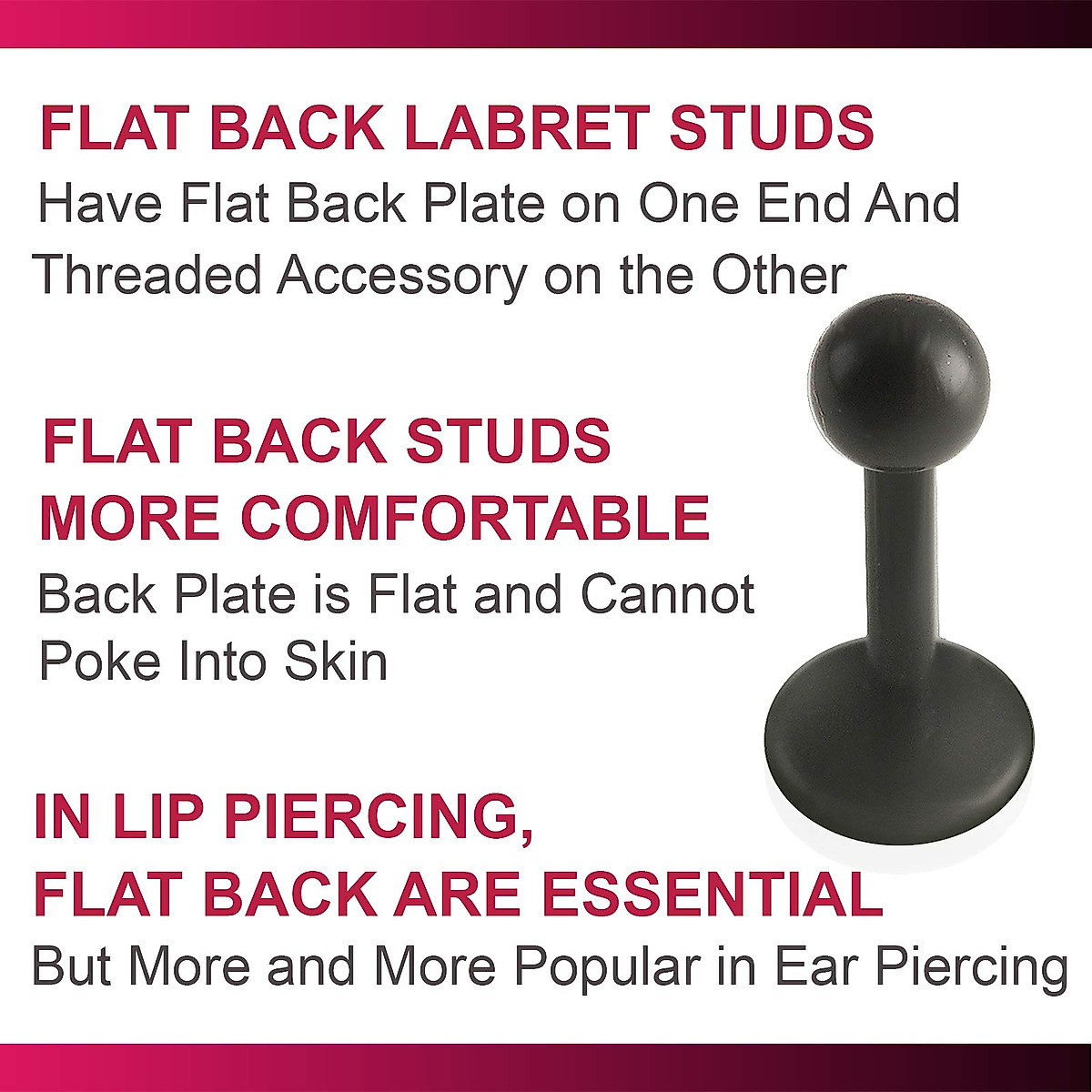 bodyjewellery 16g 16 gauge 1.2mm 1/4 Inch 6mm Black Flexible Acrylic Lip Bar Labret Ball Ring Monroe Ear Tragus Stud AFYY 8Pcs