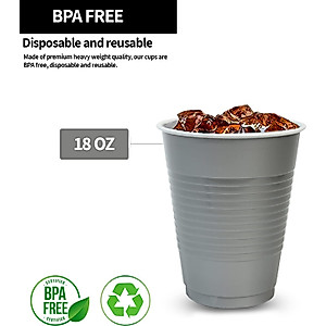 Silver Solid Color Premium Heavy Weight Plastic Cup (18 Oz.) 50 Count - Elegant & Durable, Perfect for Parties, Weddings & Everyday Use