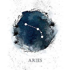 Aries Zodiac Constellation Wall Art Print - 11x14 UNFRAMED Astrological Star Sign in Shades of Indigo, Navy Blue. Makes a Great Gift for March-April Birthdays.