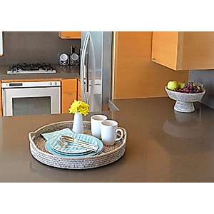 KOUBOO La Jolla Serving Tray, Brown Tray, Rattan Serving Tray, Serving Tray with Handles, Hosting Tray, Party Tray, Ottoman Tray, Tea, Living Room, Grill, Fruit, Display Tray, Servewear, White