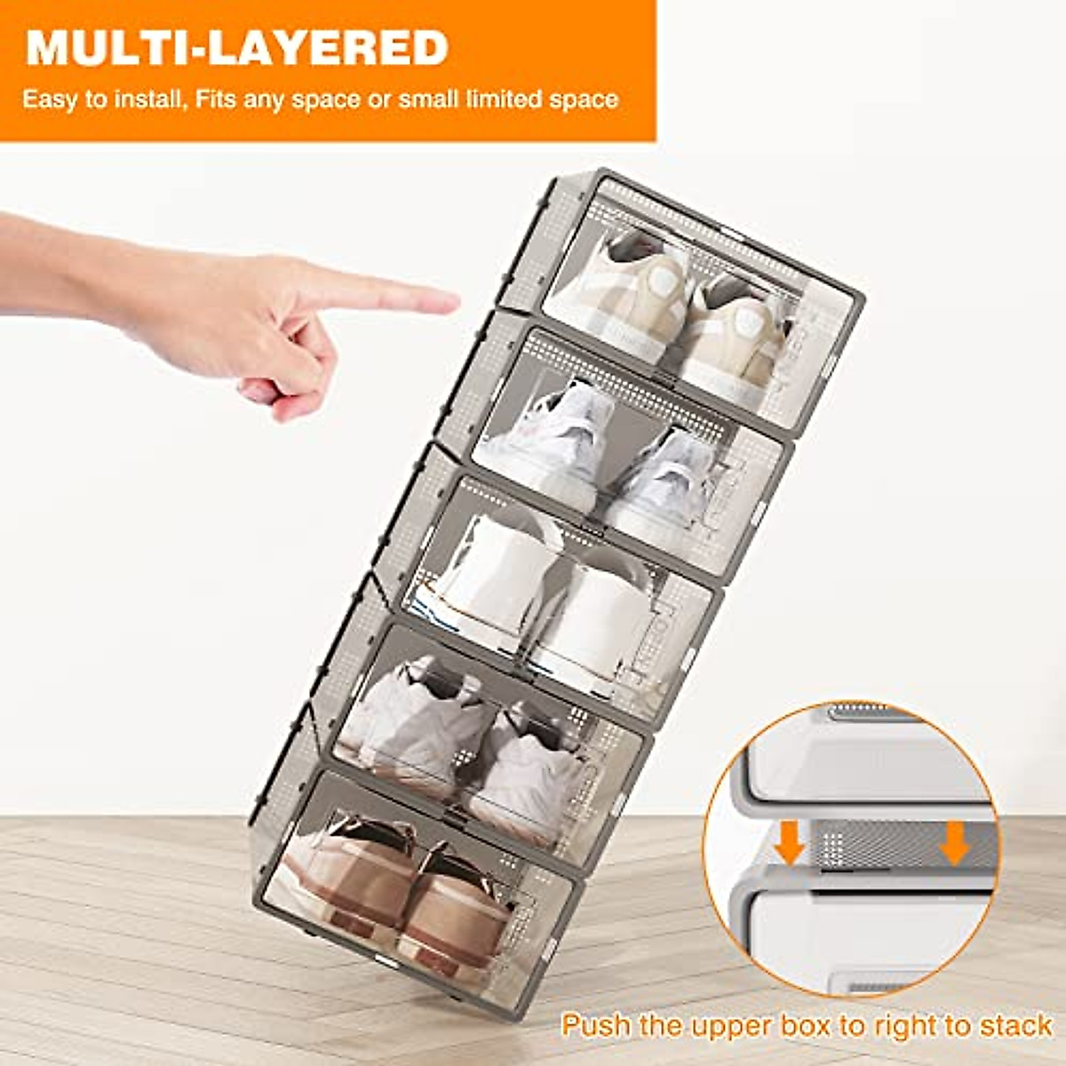 Fixwal XL-Large Shoe Storage Box, 12 Pack, Clear Plastic Organizers for Closet, Stackable, 13.2 x 10.1 x 6.42 Inch