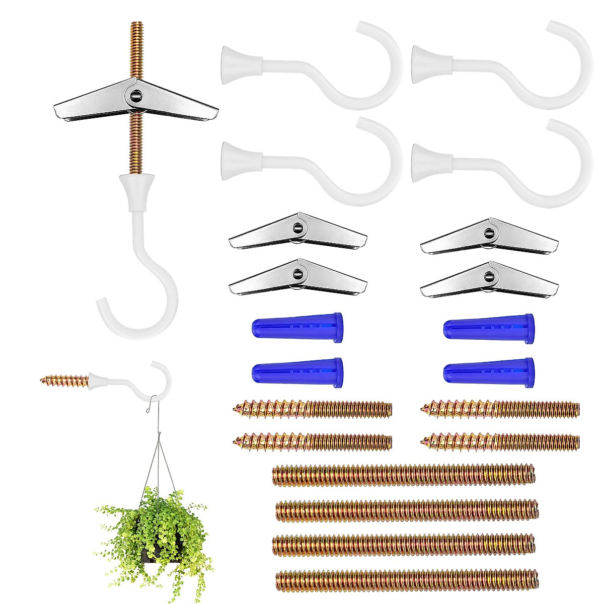 AccEncyc Ceiling Hooks for Plants, Heavy Duty Plant Ceiling Hook Large Hook for Hanging Plants Ceiling Installation (4 Pack)