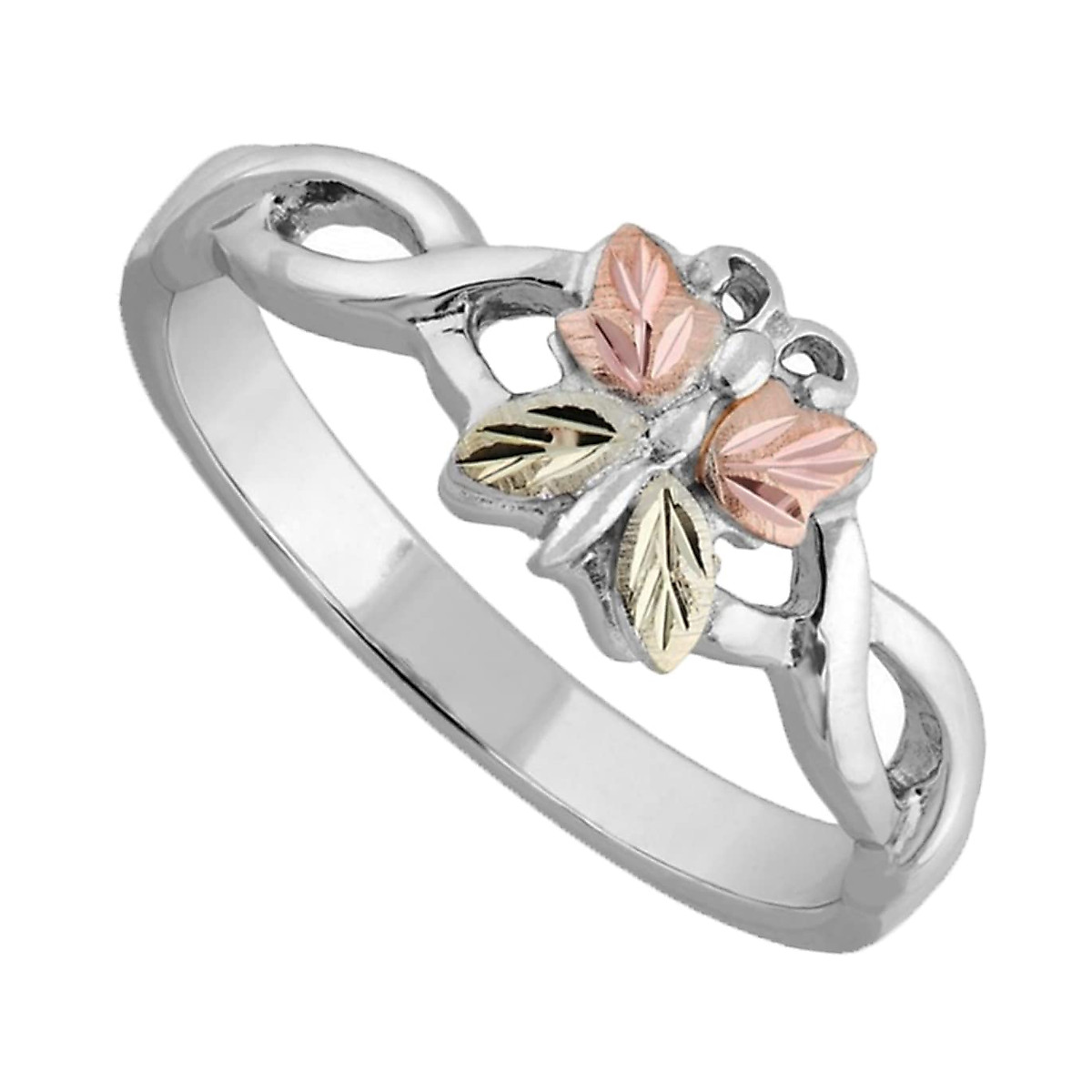 Butterfly Ring, Sterling Silver, 12k Green and Rose Gold Black Hills Gold Motif, Size 7.5