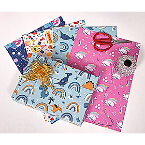 ZINTBIAL Birthday Wrapping Paper for Boys Girls Kids Baby Shower - Gift Wrapping Paper with Rainbow Dinosaur, Pink Unicorn, Blue Mermaid, Monster - 20 x 29 Inches per Sheet (8 Folded Sheets), Recyclable, Easy to Store, Not Rolled