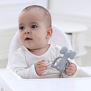 Baby Teether, Pacifier, Food Grade Liquid Silicone Baby Teething Toy, Soft Infant Teether Chew Toy, BPA Free, Multi-Texture Design Cute Elephant Teether, Soft and Sturdy (Gray Elephant)