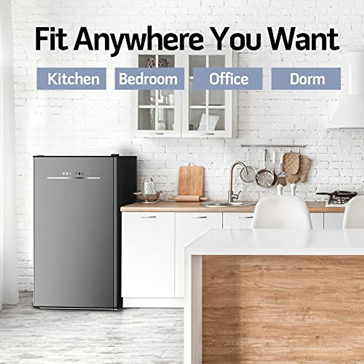 Frestec Mini Fridge for Bedroom, 3.1 Cu.Ft Mini Refrigerator with freezer, Dorm Fridge with Freezer, Compact Refrigerators Perfect for Room and Office, Adjustable Temperature Stainless Steel